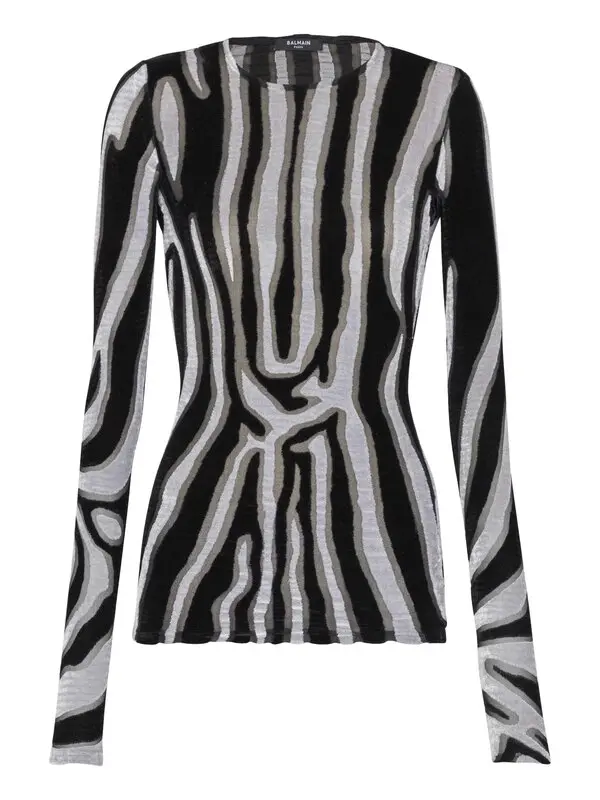 Balmain Zebra-print Velvet Fitted Top - Black
