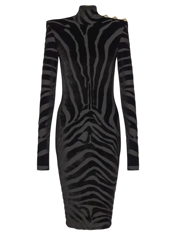 Balmain Short Zebra-print Velvet Dress - Black