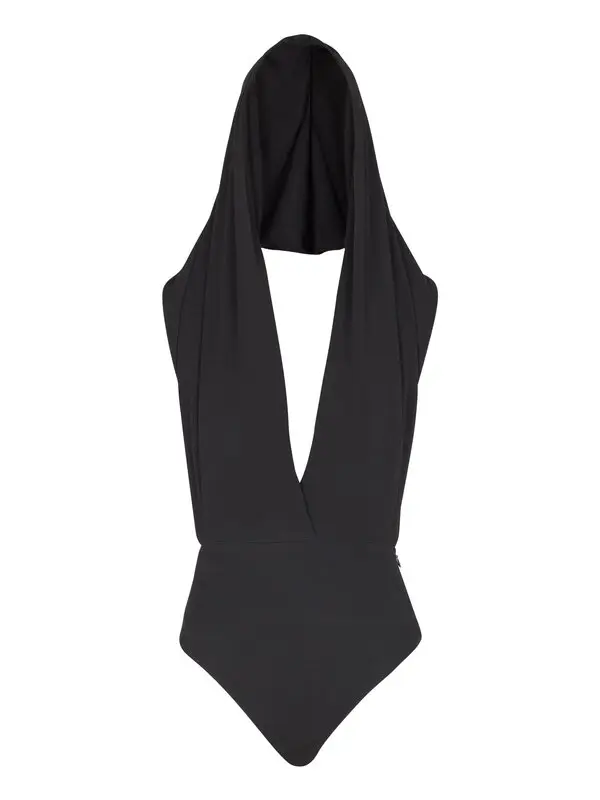 Balmain Draped Bodysuit With Hood - Black
