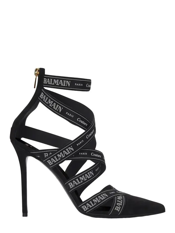 Balmain Couture Suede Heels With Ribbon Motif - Black