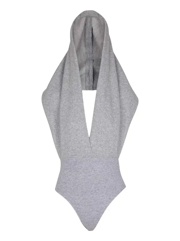 Balmain Draped Bodysuit With Hood - Grey