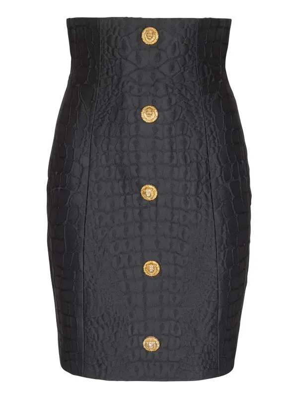 Balmain Crocodile-look Pencil Skirt - Black
