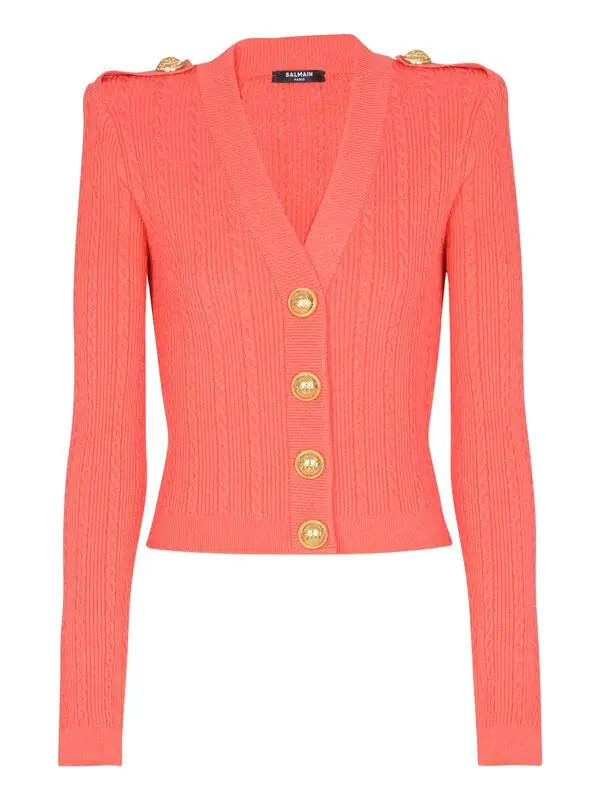Balmain Long-sleeved Cable-knit Cardigan - Pink