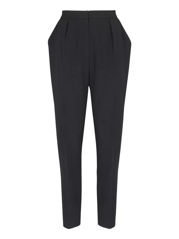 Balmain High-waisted Grain De Poudre Trousers - Black