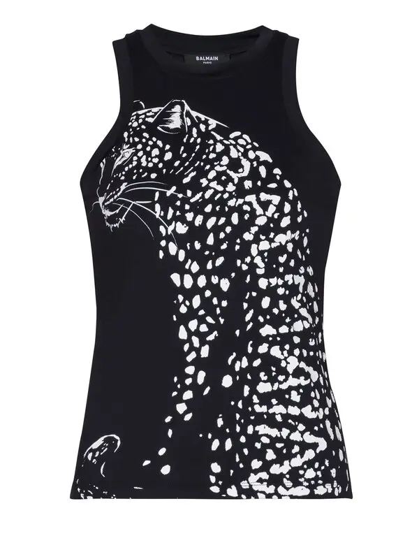 Balmain Leopard Print Tank Top - Black