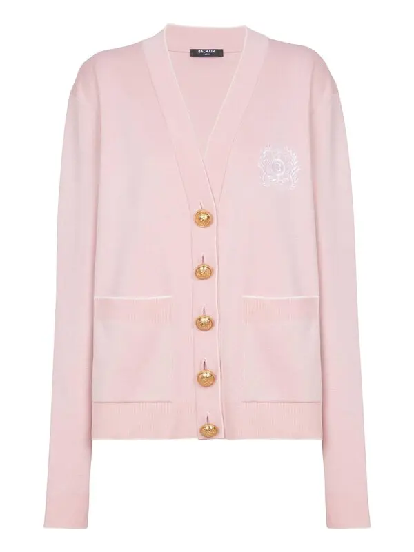 Balmain Emblème-embroidered Knit Cardigan - Pink