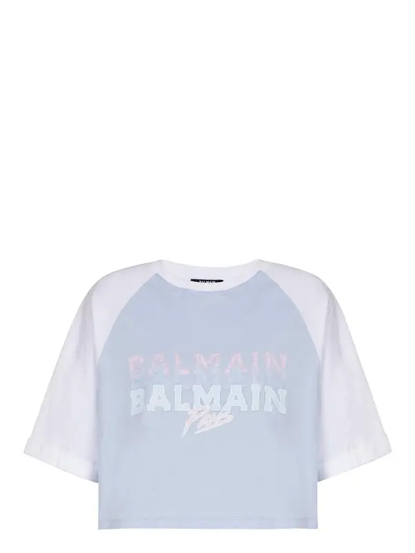 Balmain Paris Printed Cropped T-shirt - Blue