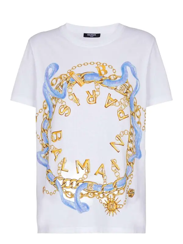 Balmain T-shirt With Paris Chain Print - White