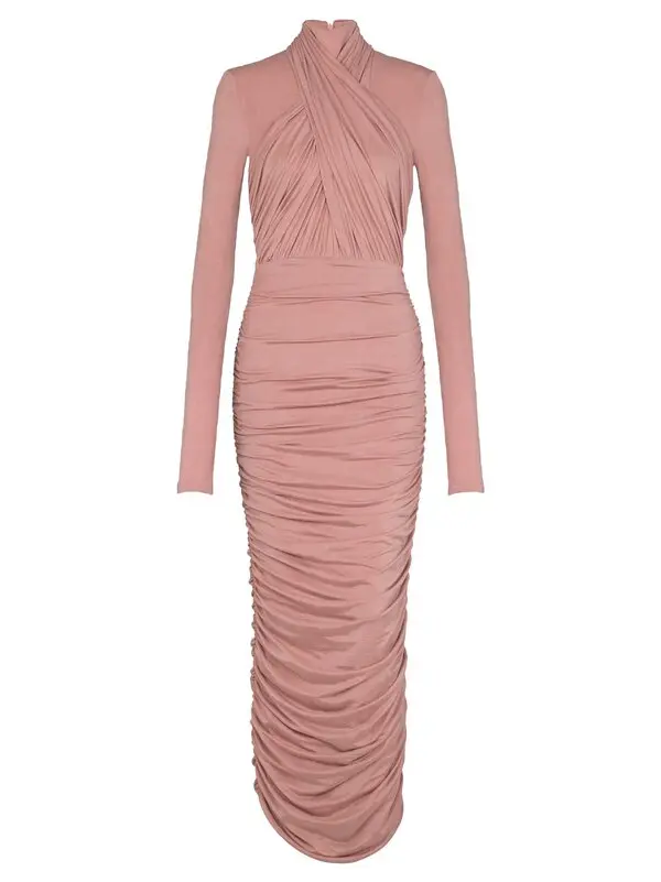 Balmain Pleated Jersey Midi Dress - Pink