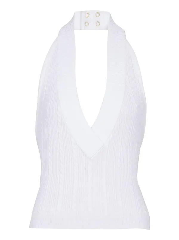 Balmain Cable-knit Halterneck Top - White