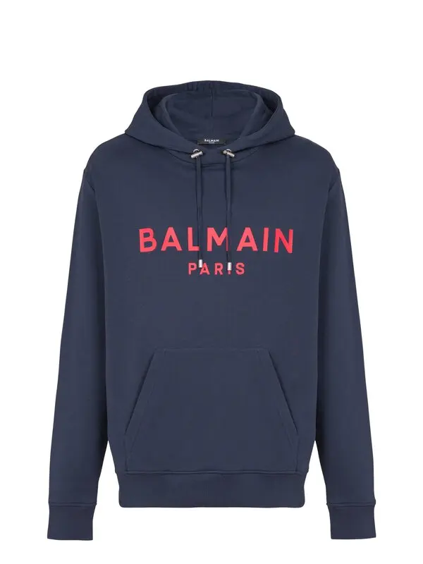 Balmain Printed Cotton Hoodie - Navy