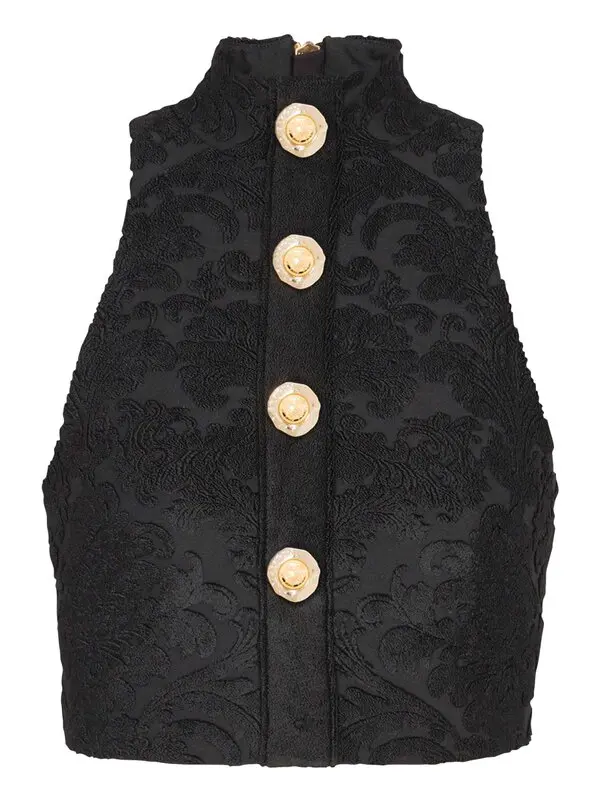 Balmain Baroque Pattern Buttoned Top - Black