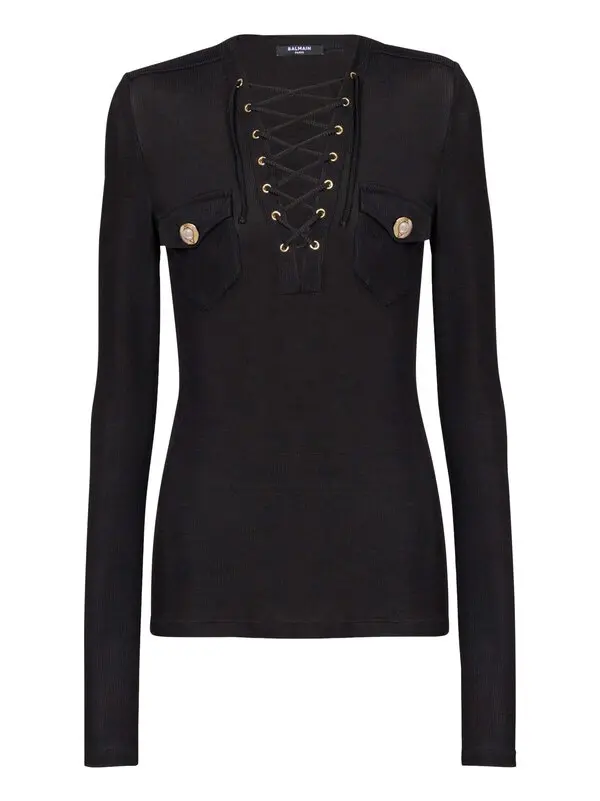 Balmain Long-sleeved Lace-up Top - Black