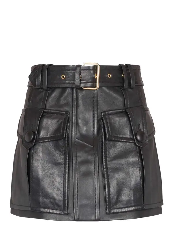 Balmain Lambskin Leather Mini Skirt - Black