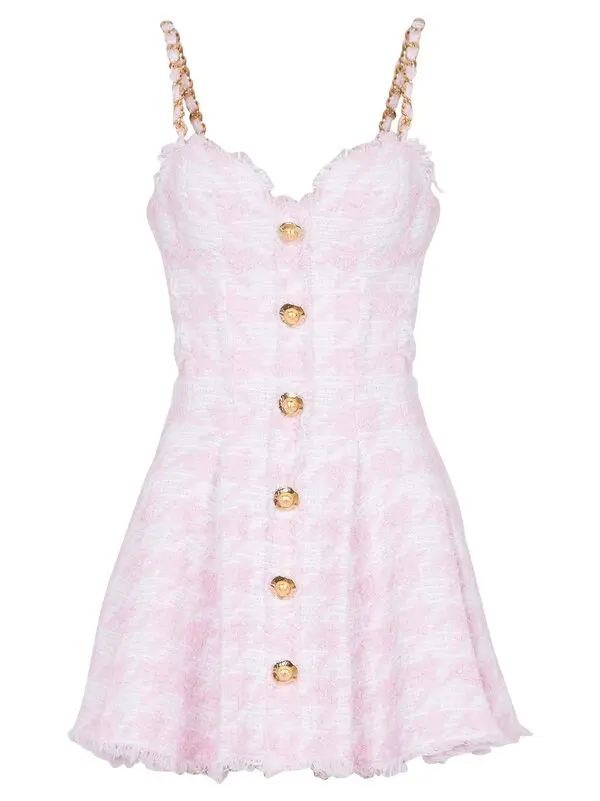 Balmain Houndstooth Tweed A-line Dress - Pink
