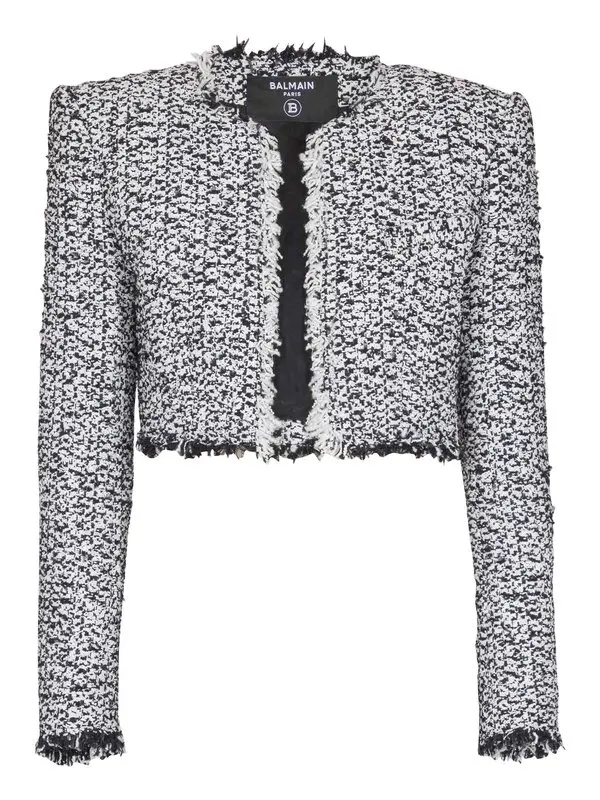 Balmain Cropped Tweed Jacket - Black