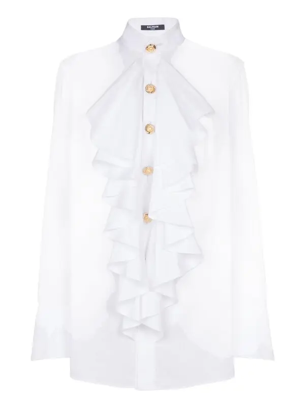 Balmain Ruffled Poplin Shirt - White