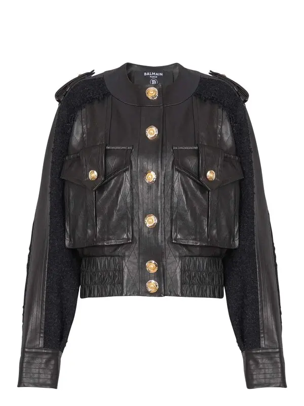 Balmain Tweed And Lambskin Leather Bomber Jacket - Black