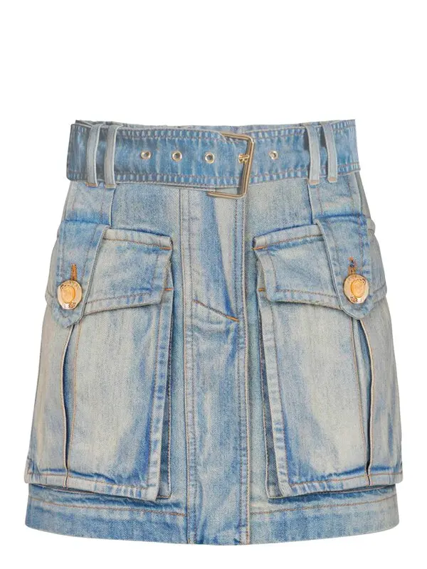 Balmain Denim Skirt With Pockets - Blue
