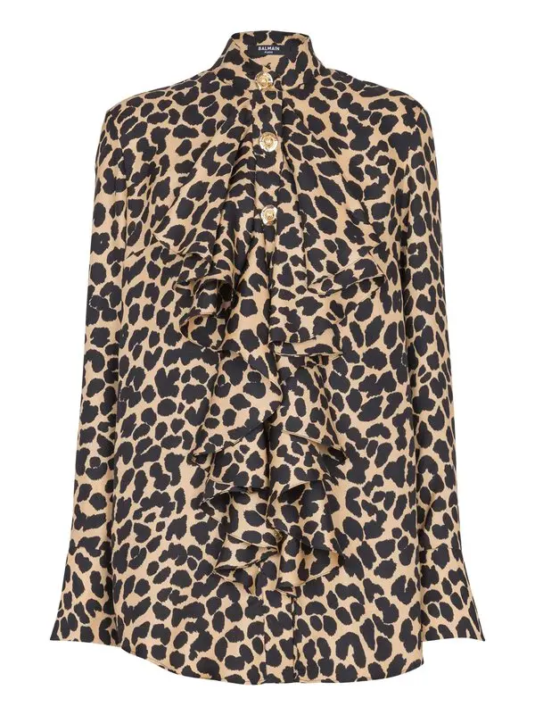 Balmain Leopard Print Ruffled Shirt - Black