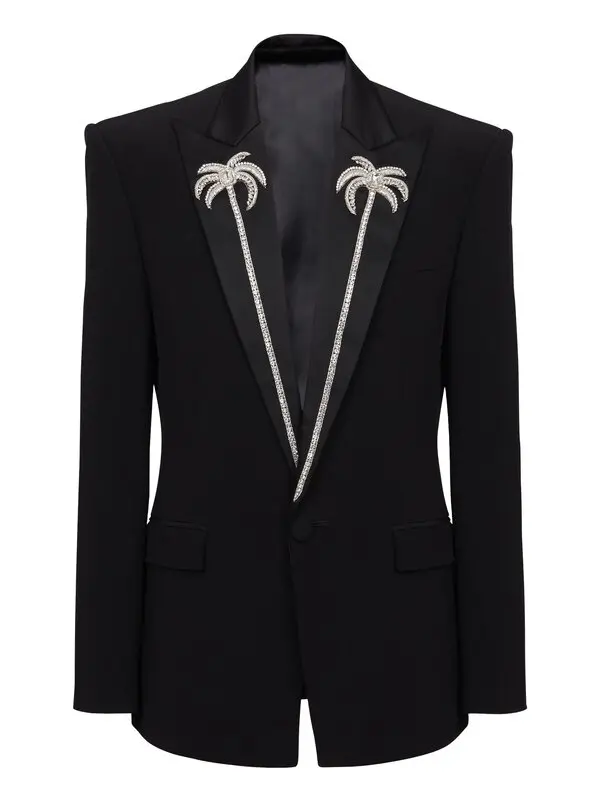 Balmain Tailored Jacket With Palm Tree Embroidery - Black