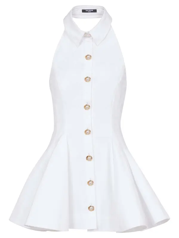Balmain A-line Poplin Mini Dress - White