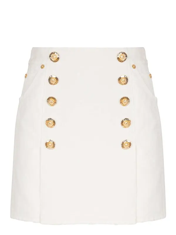 Balmain Short Cotton Canvas Skirt - White
