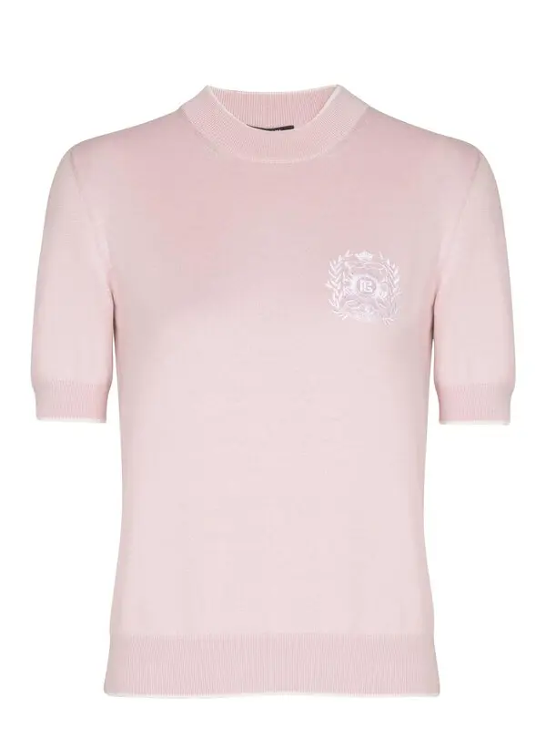 Balmain Emblème-embroidered Knit Top - Pink
