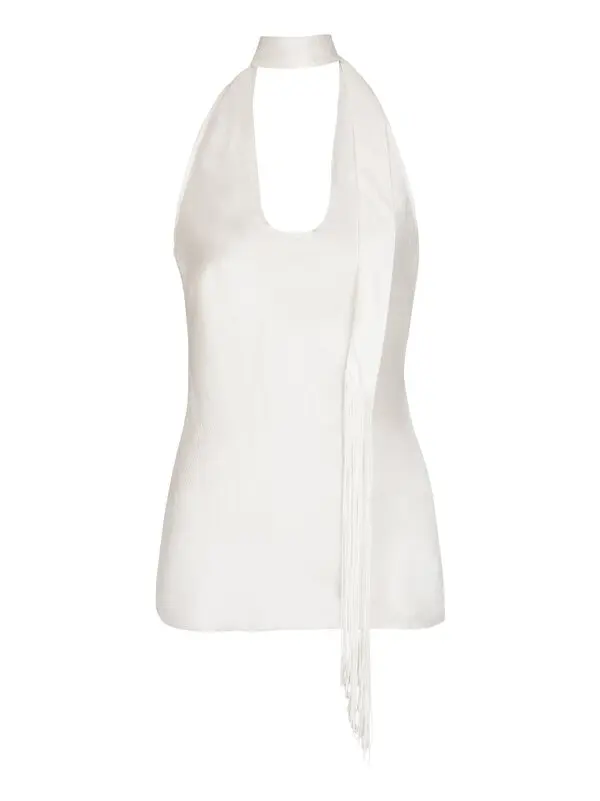 Balmain Backless Fringed Silk Top - White