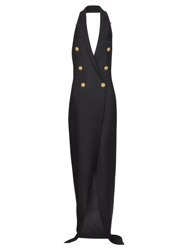 Balmain Halterneck Knit Maxi Dress - Black