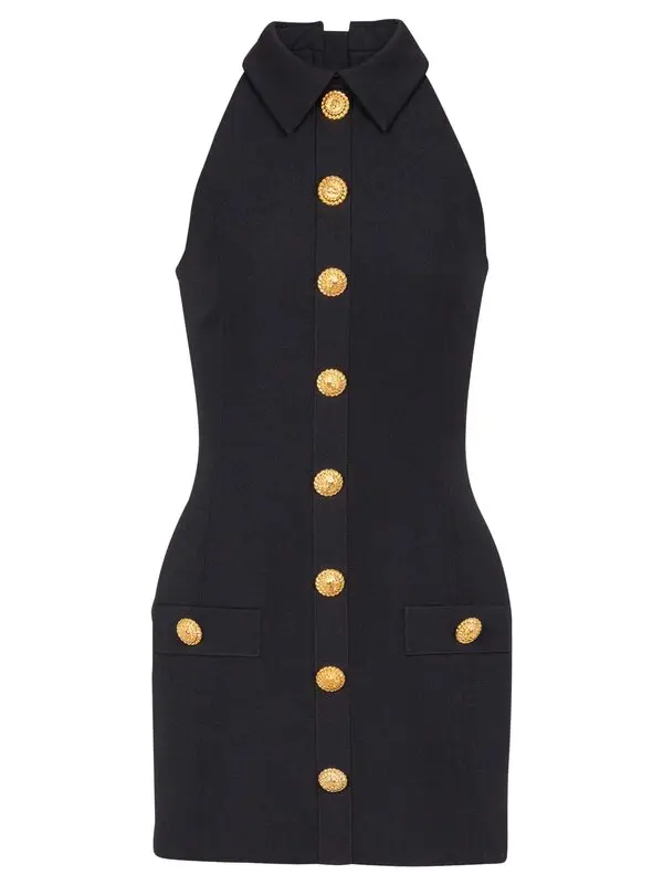 Balmain Short Grain De Poudre Dress With Buttons - Black