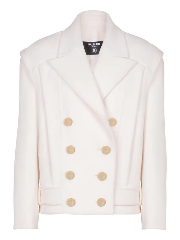 Balmain Cropped Wool Reefer Jacket - White