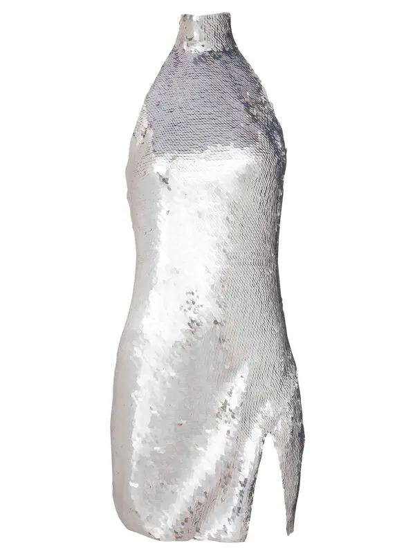 Balmain Sequinned Halterneck Mini Dress - Silver