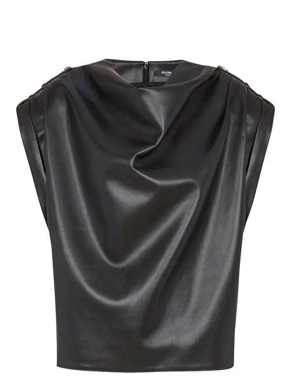 Balmain Faux Leather Draped Top - Black