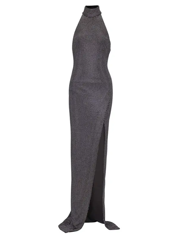 Balmain Long Velvet Halterneck Dress With Rhinestones - Silver