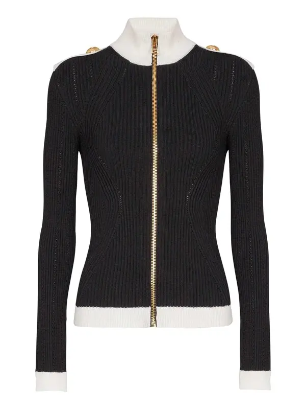 Balmain Zipped High-neck Knit Cardigan - Black