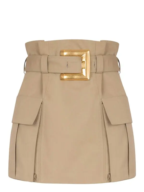 Balmain High-waisted Gabardine Mini Skirt - Beige