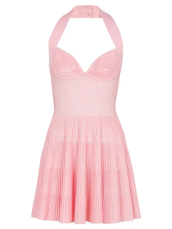 Balmain Textured Knit Halterneck A-line Dress - Pink