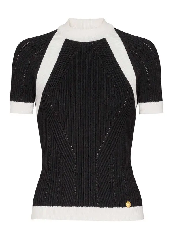 Balmain Short-sleeve Knit Top - Black