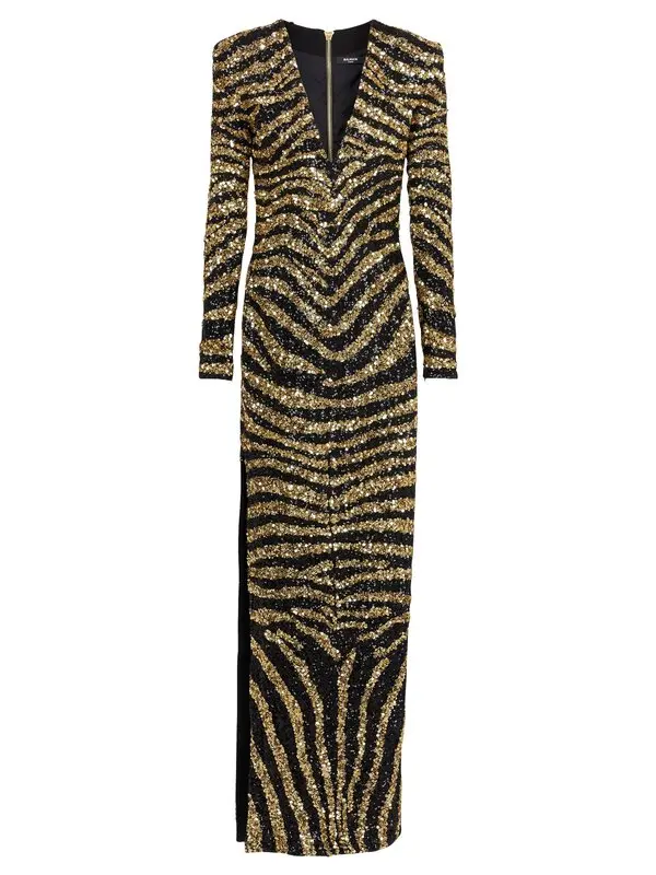 Balmain Embroidered Zebra Maxi Dress - Gold