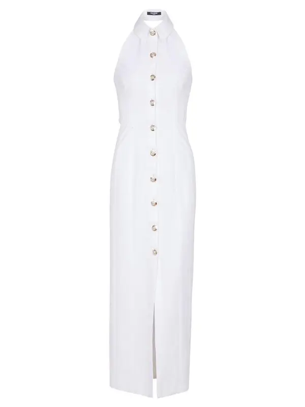 Balmain Bodycon Backless Cotton Poplin Dress - White