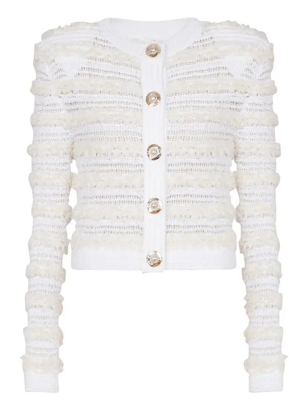 Balmain Long-sleeved Tweed-effect Knit Cardigan - White
