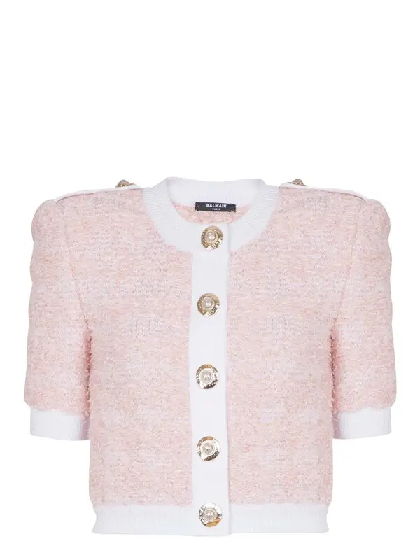 Balmain Houndstooth Knit Cardigan - Pink