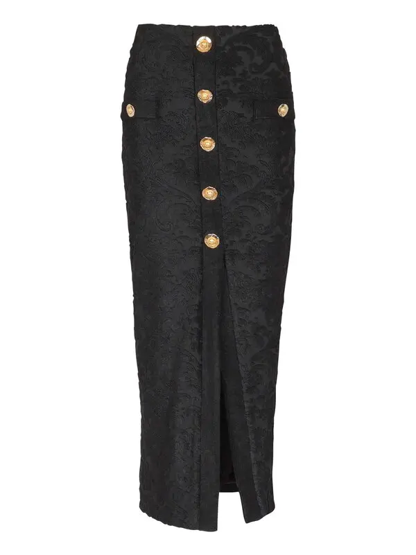 Balmain Baroque Pattern Midi Skirt - Black