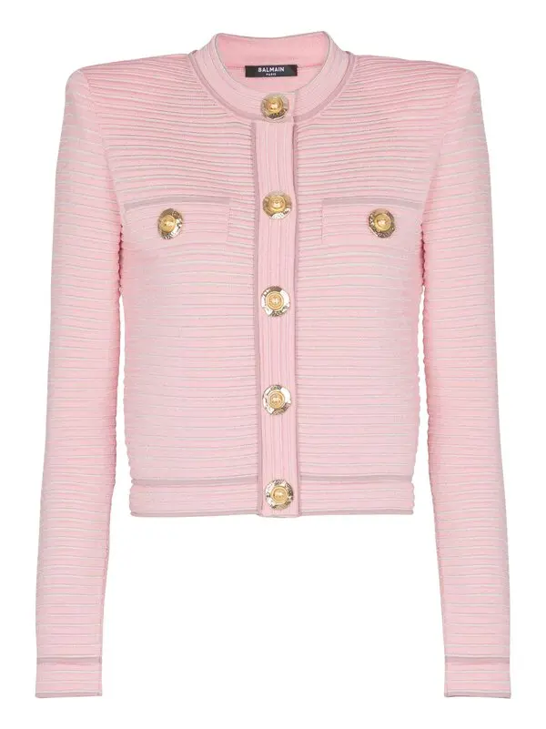 Balmain Long-sleeved Textured Knit Cardigan - Pink