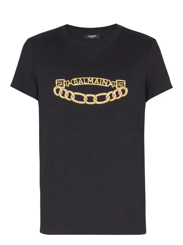 Balmain Chaînes Logo Printed T-shirt - Black