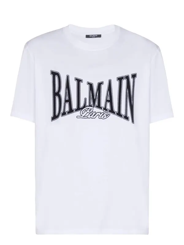 Balmain Short-sleeved T-shirt With Flocked College Print - White