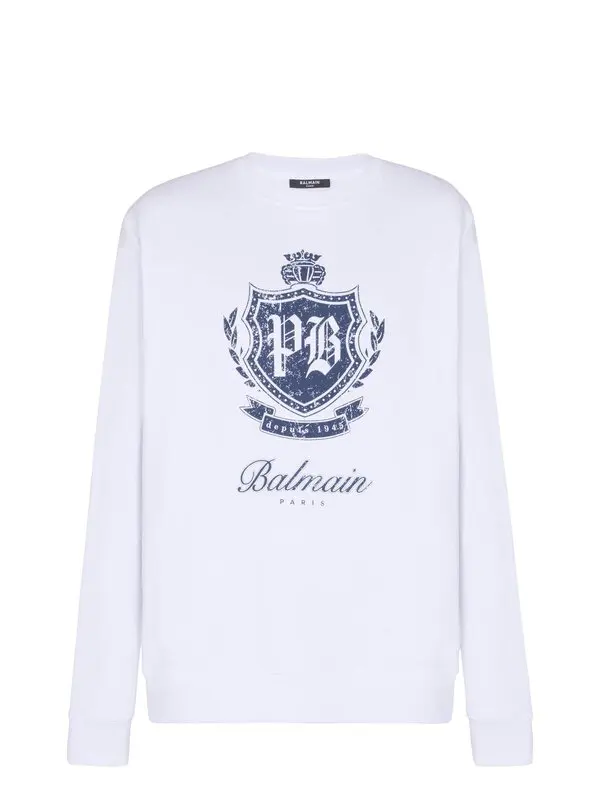 Balmain College Emblem Cotton Sweatshirt - Blue