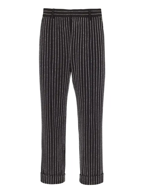 Balmain Straight-leg Trousers With Crystal Stripes - Black
