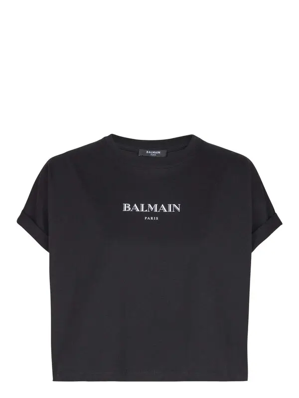 Balmain Cropped T-shirt With Logo - Black